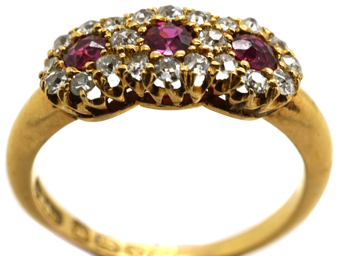 Victorian 18ct Gold, Ruby & Diamond Triple Cluster Ring (32K) | The ... Victorian 18ct Gold, Ruby & Diamond Triple Cluster Ring (32K) | The ...