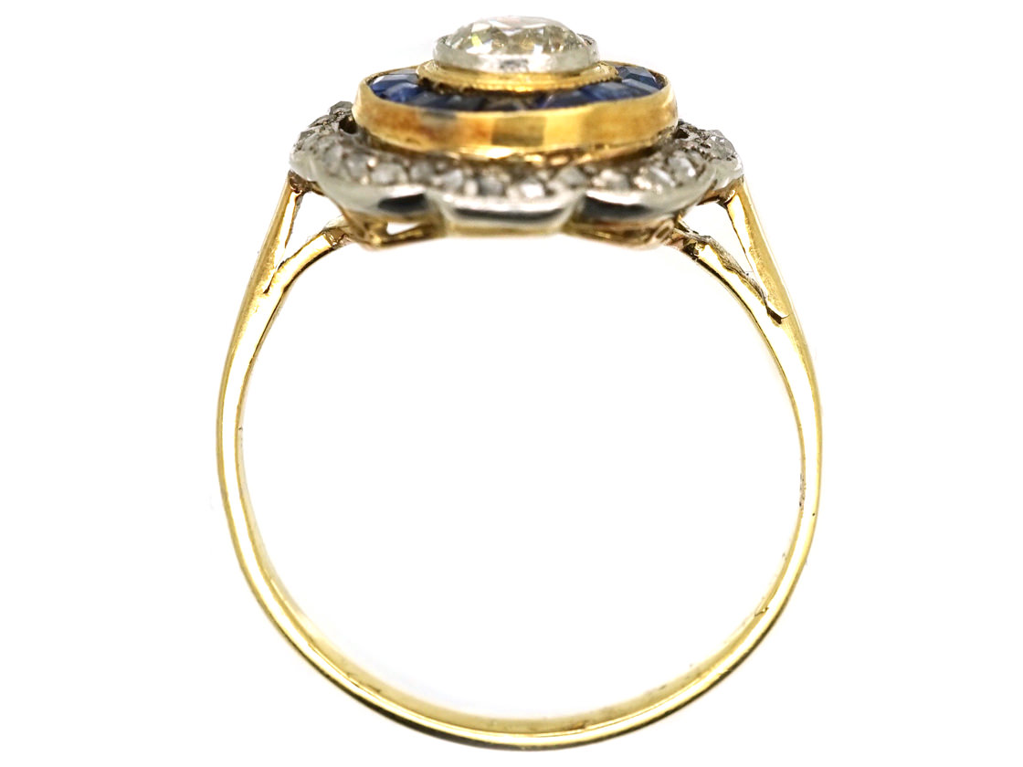Art Deco 18ct Gold & Platinum Target Ring Set With Sapphires & Diamonds ...