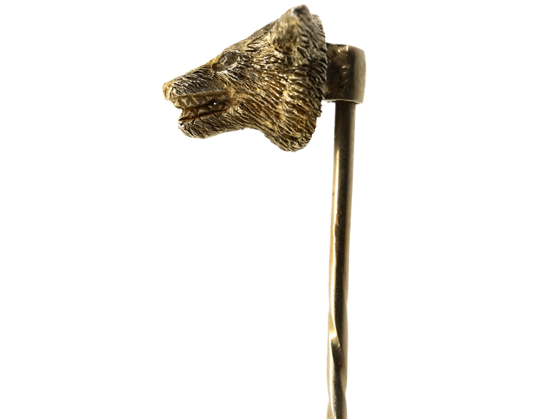 Edwardian 15ct Gold Fox Head Tie Pin 150k The Antique Jewellery Company