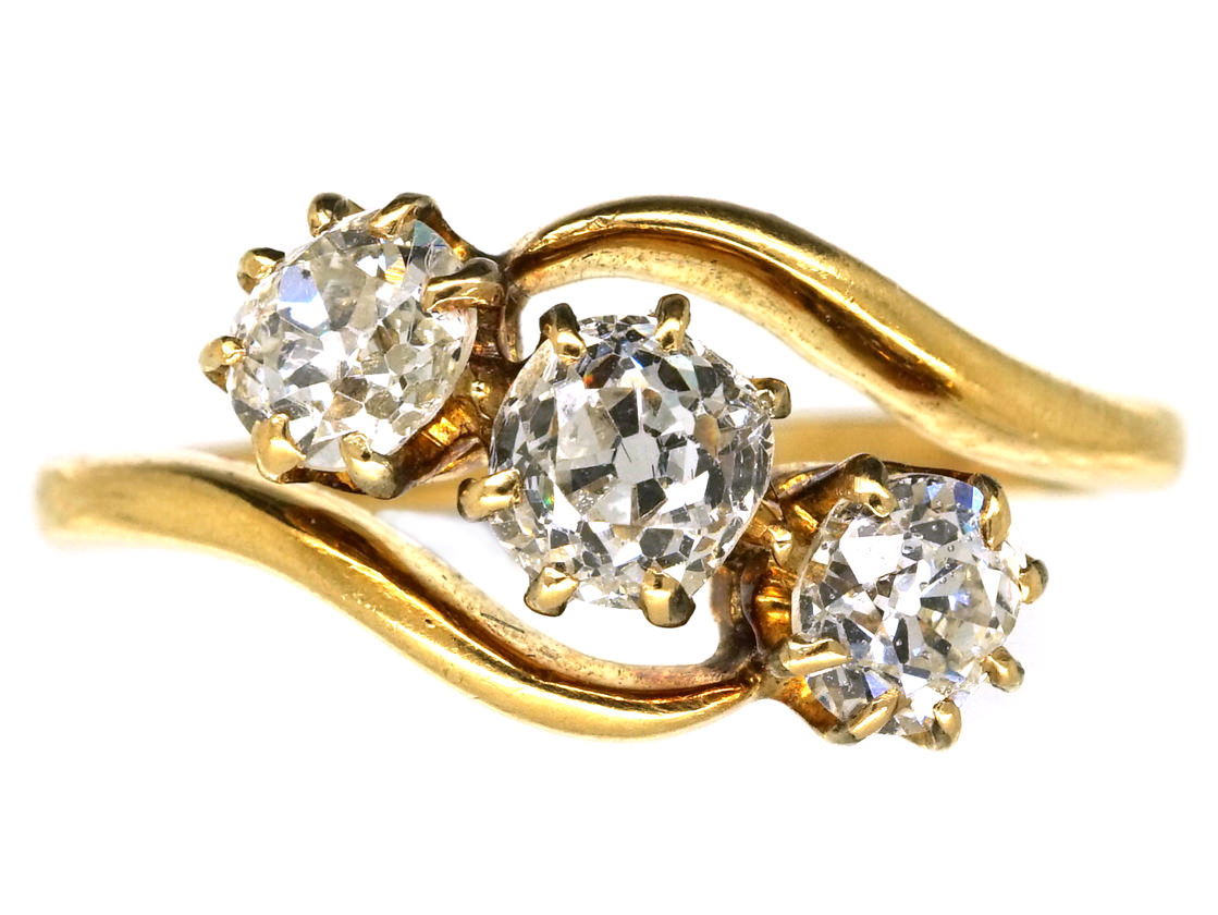 Edwardian 18ct Gold Three Stone Diamond Crossover Ring (135K) | The ...