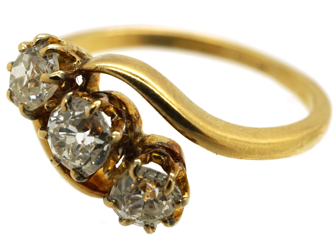 Edwardian 18ct Gold Three Stone Diamond Crossover Ring (135K) | The ...