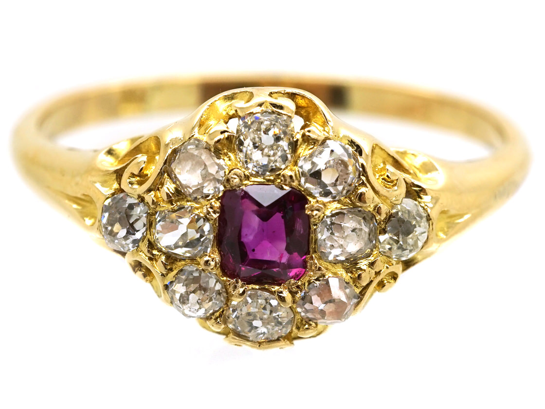 Victorian 18ct Gold, Ruby & Diamond Cluster Ring (185/O) | The Antique ...