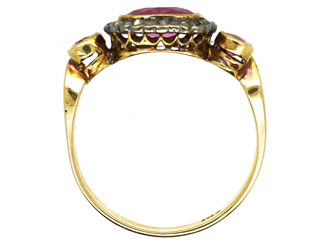 Edwardian 18ct Gold, Ruby & Rose Diamond Cluster Ring With Ruby ...