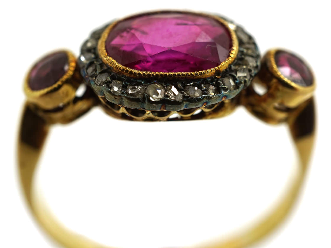Edwardian 18ct Gold, Ruby & Rose Diamond Cluster Ring With Ruby ...