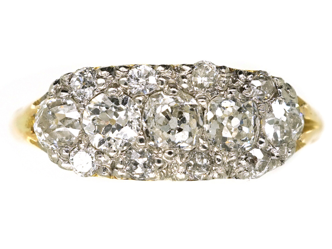 Edwardian 18ct Gold & Platinum Five Stone Diamond Cluster Ring (154K ...