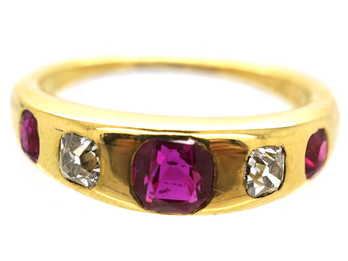 Victorian 18ct Gold Ruby & Diamond Rub Over Ring (158K) | The Antique ...