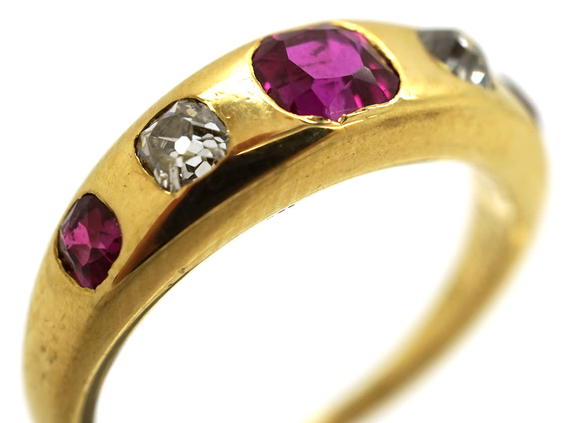 Victorian 18ct Gold Ruby & Diamond Rub Over Ring (158K) | The Antique ...