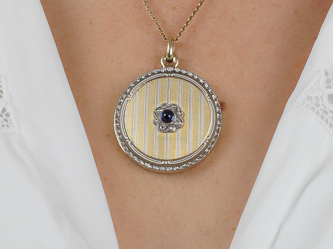 Austrian Art Deco Two Colour Gold Round Locket Set With Sapphire ...