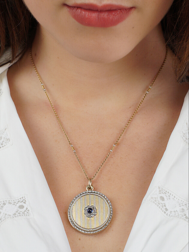 Austrian Art Deco Two Colour Gold Round Locket Set With Sapphire ...