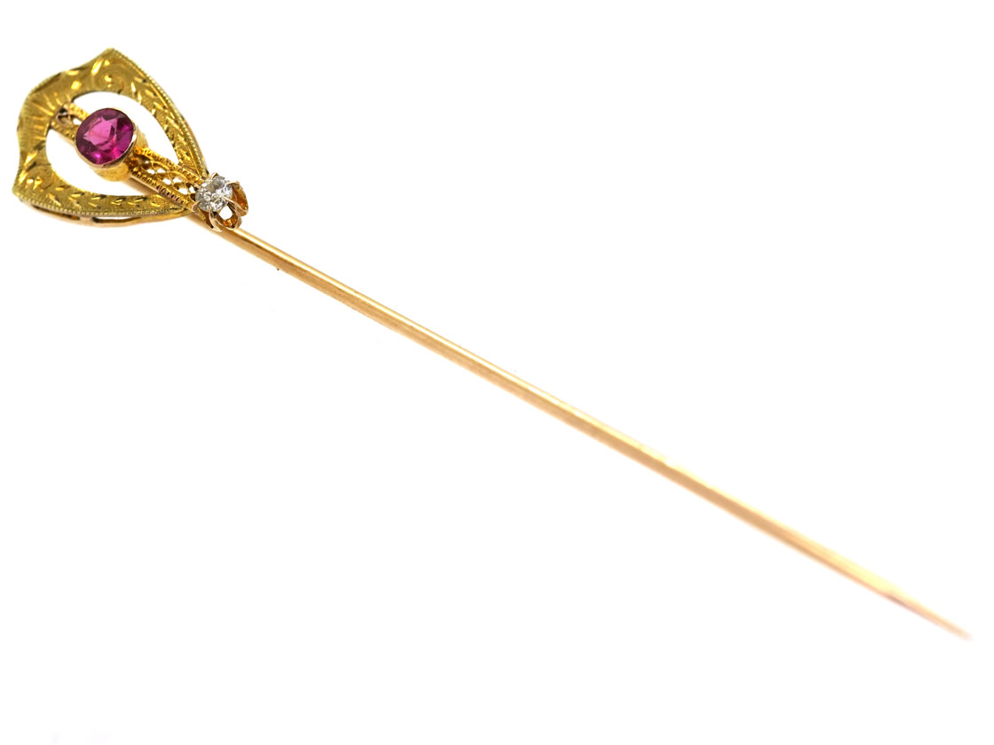 Art Deco 14ct Gold, Ruby & Diamond Tie Pin (24SS) | The Antique ...