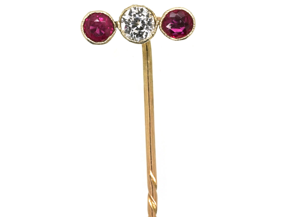 Edwardian 15ct Gold, Three Stone Ruby & Diamond Tie Pin (78SS) | The ...