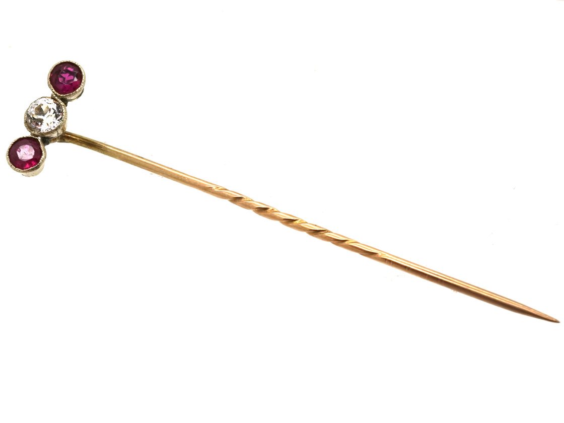 Edwardian 15ct Gold, Three Stone Ruby & Diamond Tie Pin (78SS) | The ...