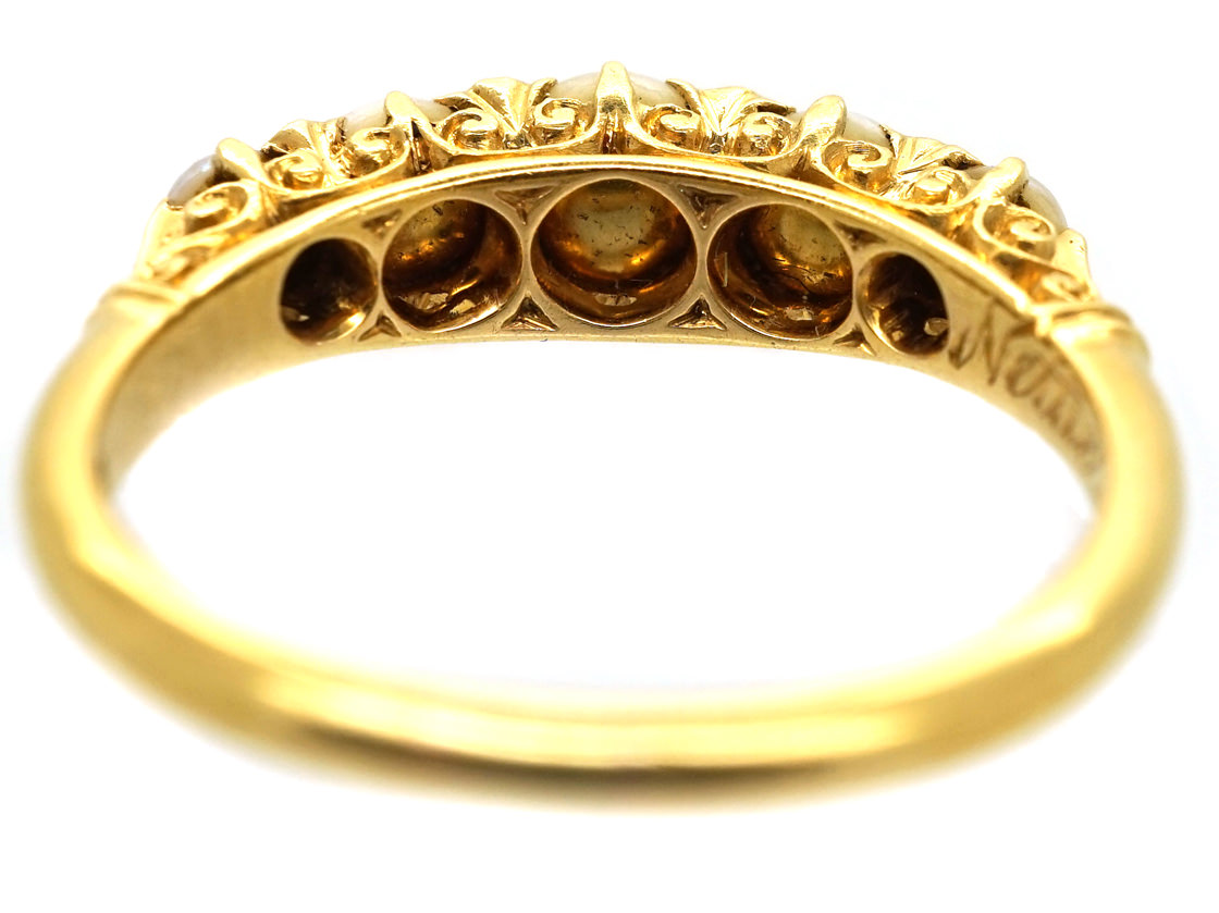 Edwardian 18ct Gold, Rose Diamond & Natural Split Pearl Carved Half ...