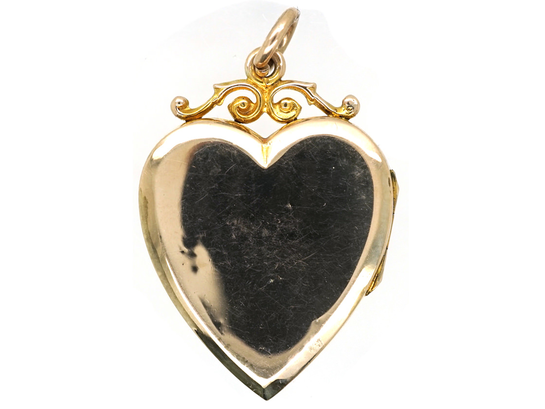 Edwardian 9ct Back & Front & Split Pearls Heart Locket with Lily of the ...