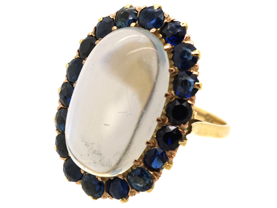 18ct Gold Large Moonstone & Sapphire Ring (348K) | The Antique ...
