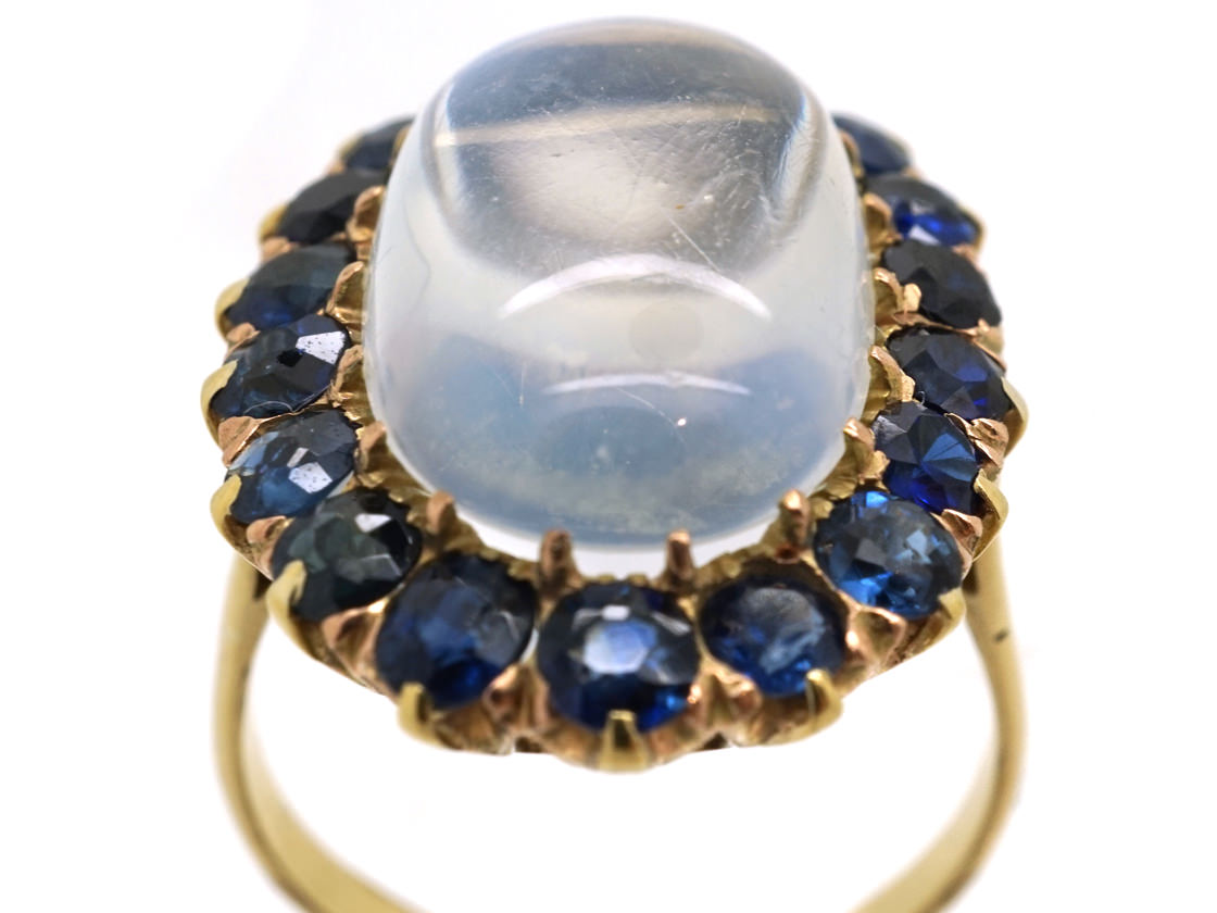 18ct Gold Large Moonstone & Sapphire Ring (348K) | The Antique ...