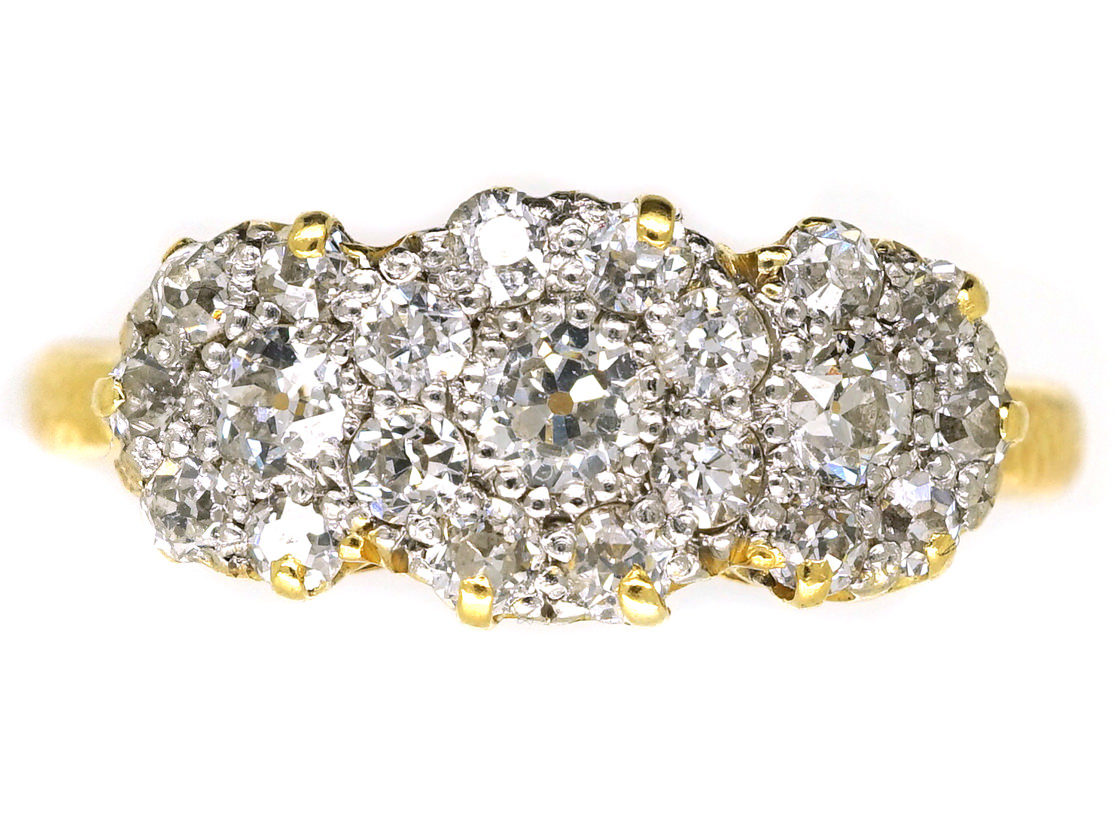Edwardian 18ct Gold & Platinum Triple Cluster Diamond Ring (394K) | The ...