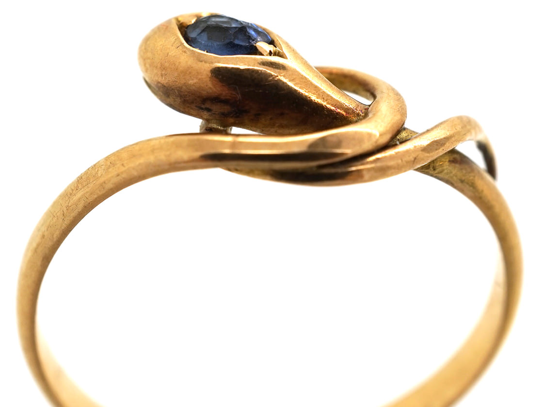 Edwardian Snake Ring Set With a Sapphire (381K) | The Antique Jewellery ...