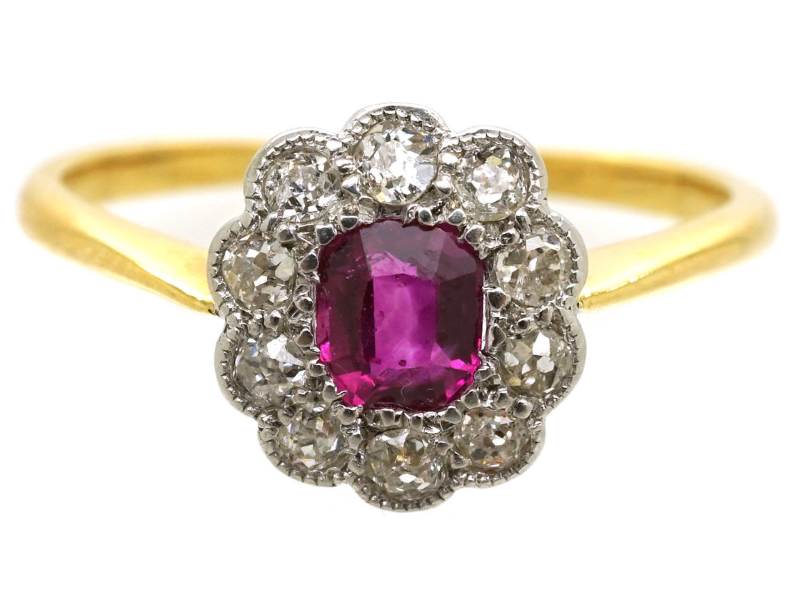 Edwardian Ruby & Diamond Oval Cluster Ring (451K) | The Antique ...