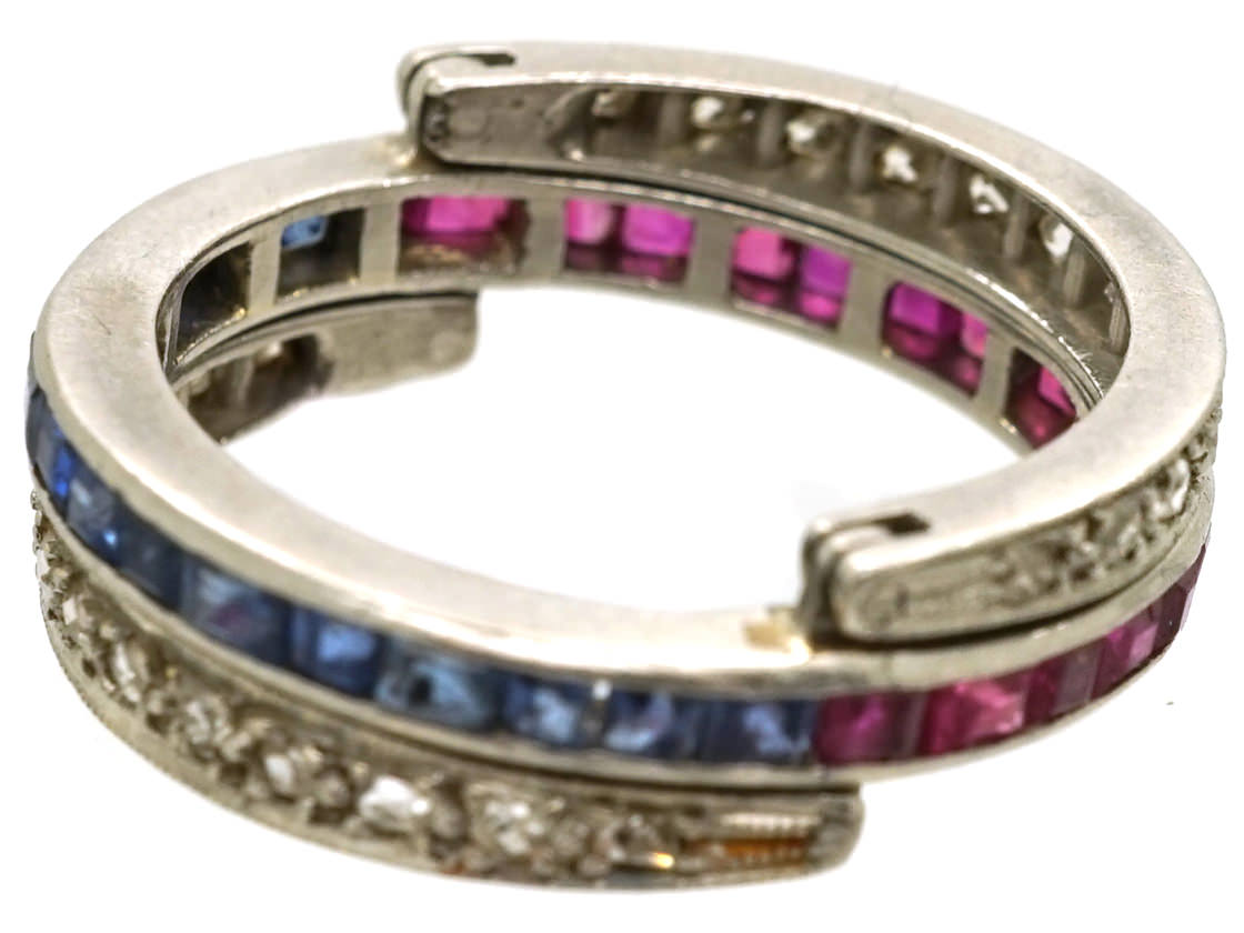 Art Deco Platinum, Diamond, Sapphire & Ruby Flipover Ring (556K) | The ...