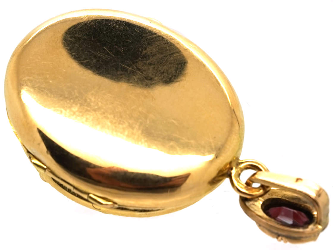 French 18ct Gold Locket Set With Garnets & a Diamond (343K) | The ...