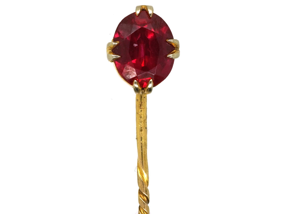 Synthetic Ruby 15ct Gold Tie Pin (90SS) | The Antique Jewellery Company