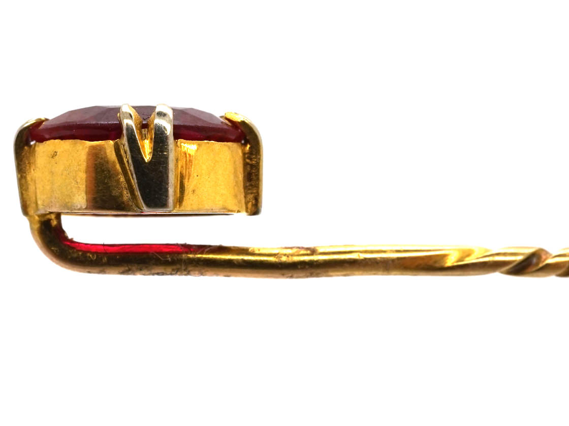 Synthetic Ruby 15ct Gold Tie Pin (90SS) | The Antique Jewellery Company