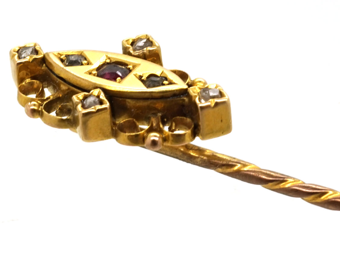 Victorian 15ct Gold Tie Pin Set With a Ruby & Rose Diamonds (37SS ...