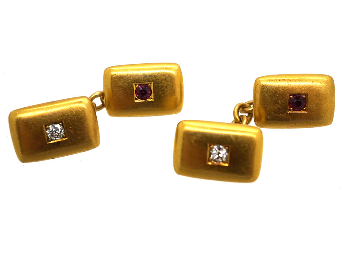 Edwardian 18ct Ruby & Diamond Rectangular Cufflinks (455K) | The ...