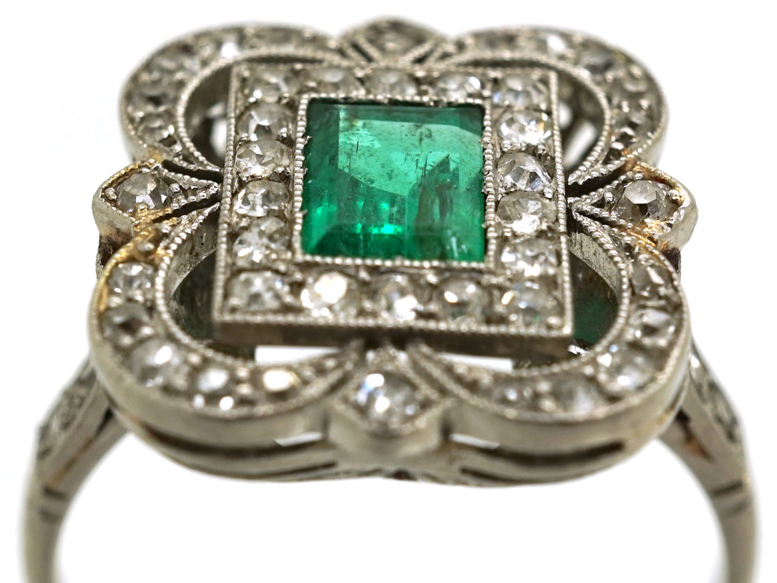 Art Deco Platinum, Emerald & Diamond Rectangular Ring (491K) | The ...