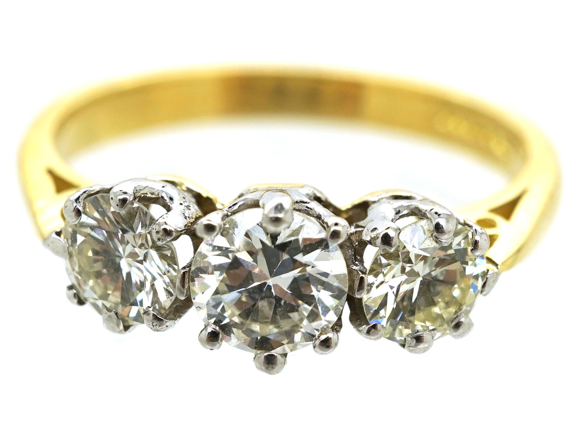 18ct Gold Three stone Diamond Ring (508K) | The Antique Jewellery Company