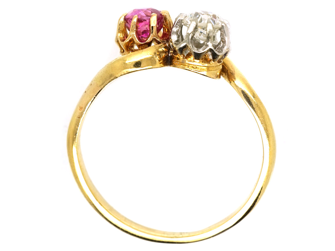 Edwardian 18ct Gold Ruby & Diamond Crossover Ring (500K) | The Antique ...