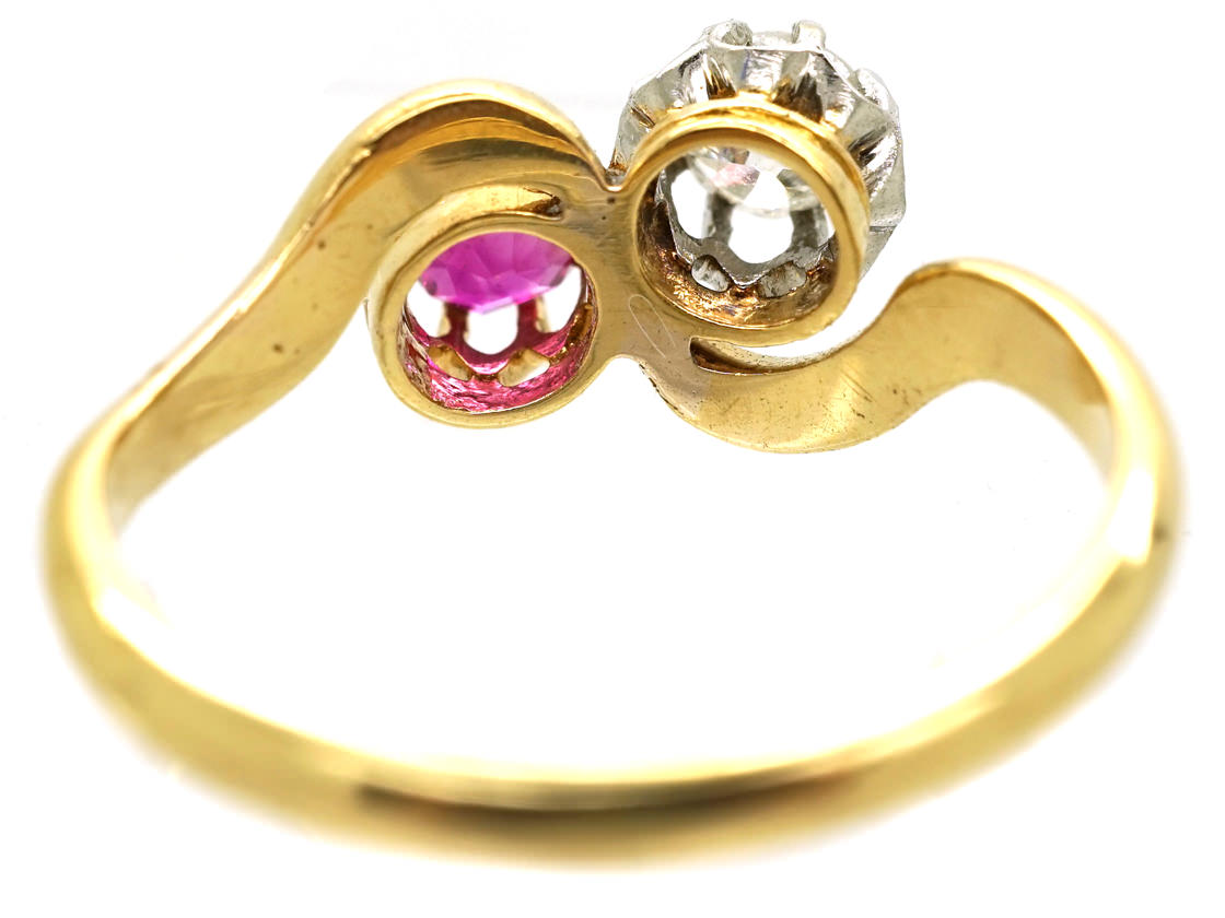 Edwardian 18ct Gold Ruby & Diamond Crossover Ring (500K) | The Antique ...