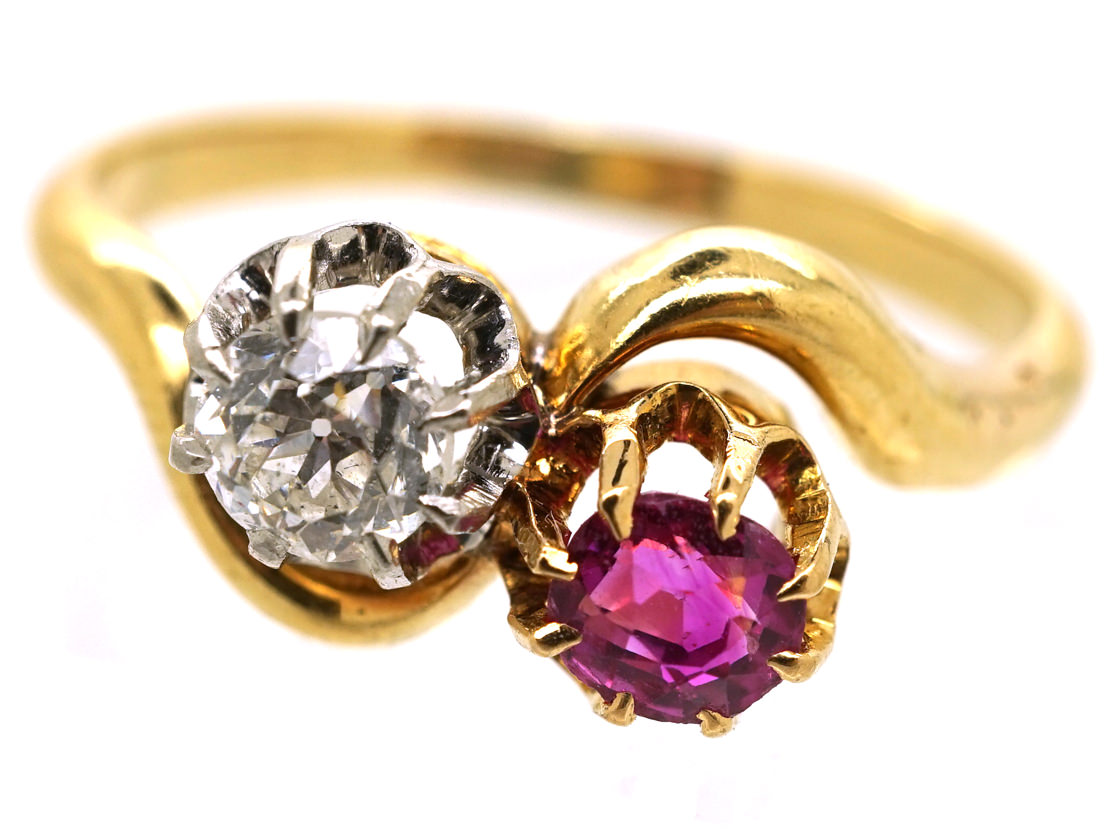 Edwardian 18ct Gold Ruby & Diamond Crossover Ring (500K) | The Antique ...