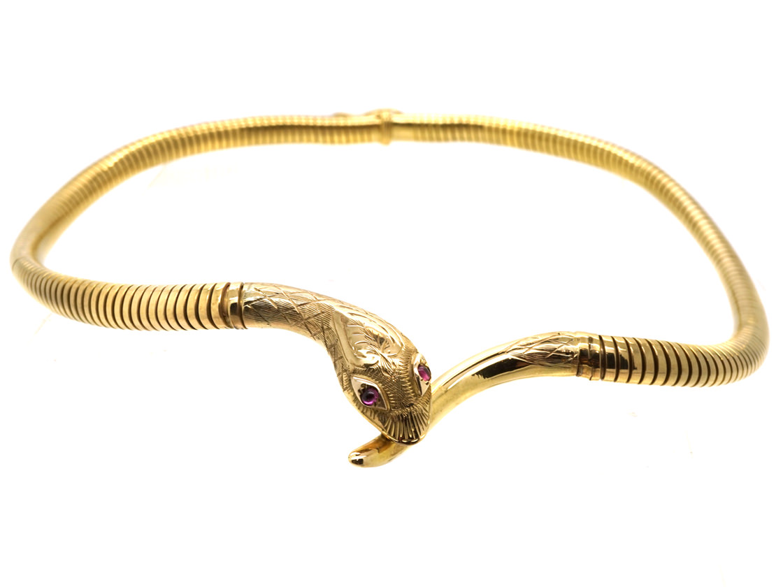 9ct Gold & Ruby Snake Necklace (503K) | The Antique Jewellery Company