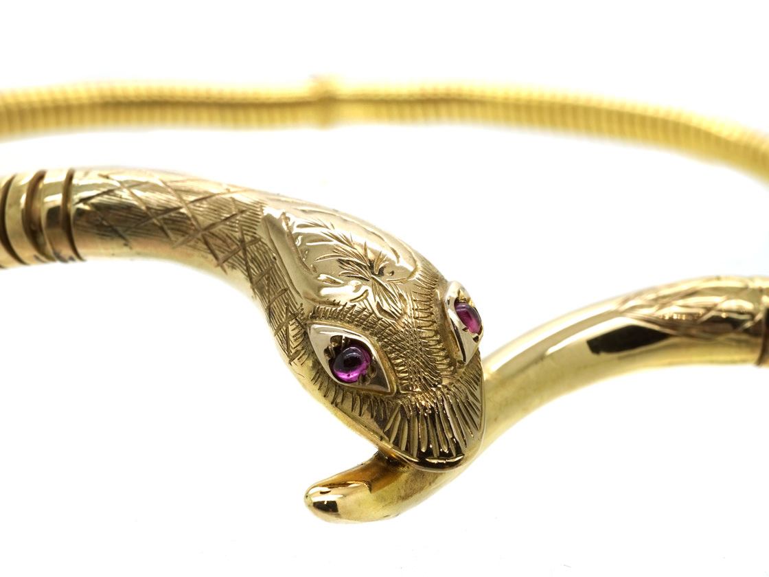 9ct Gold & Ruby Snake Necklace (503K) | The Antique Jewellery Company