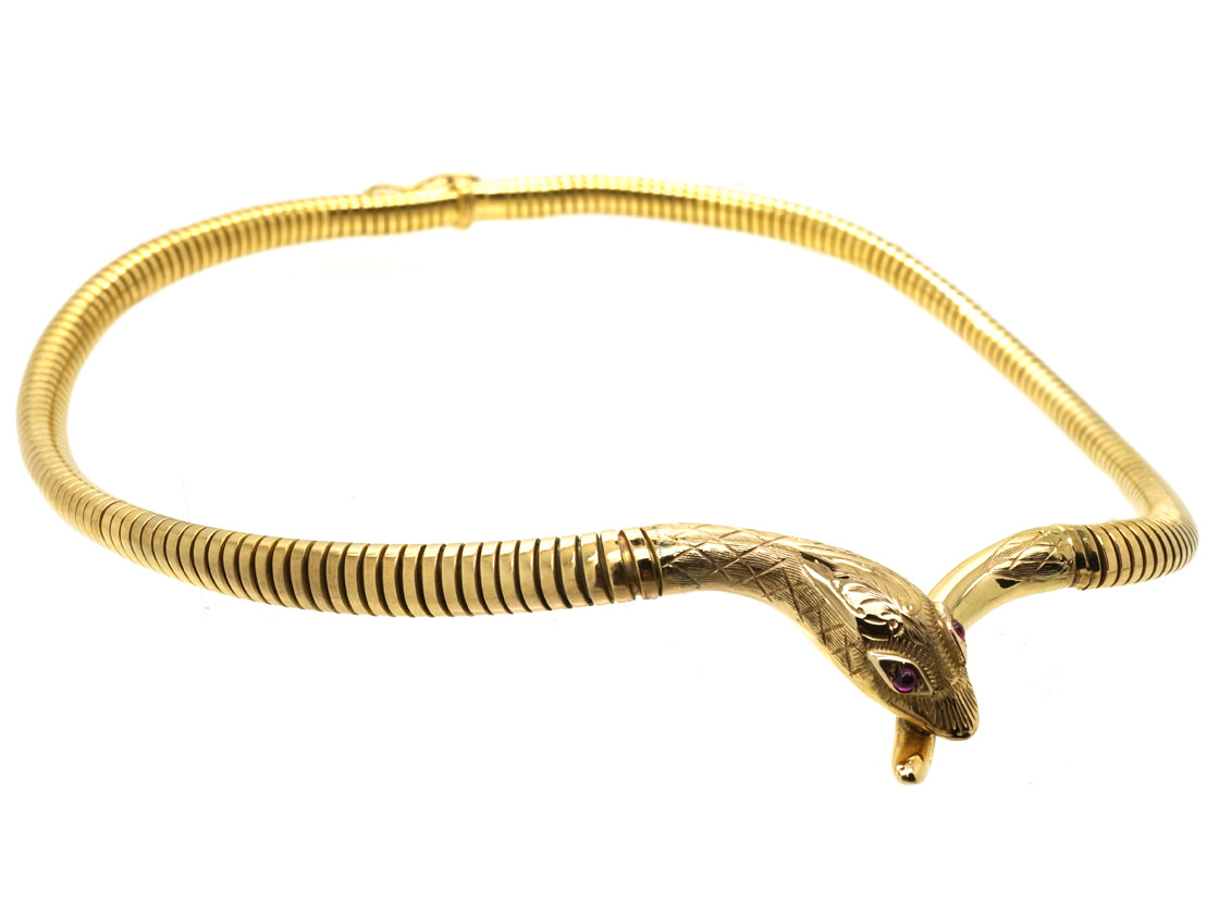 9ct Gold & Ruby Snake Necklace (503K) | The Antique Jewellery Company