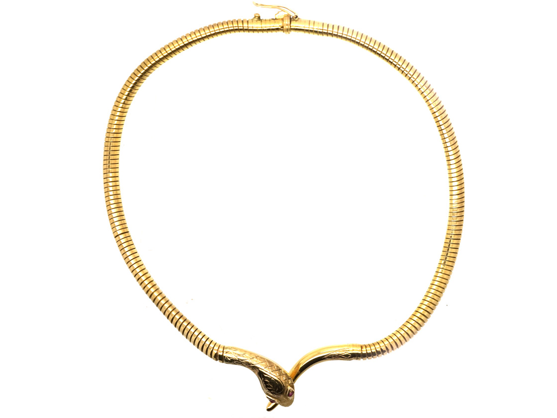 9ct Gold & Ruby Snake Necklace (503K) | The Antique Jewellery Company