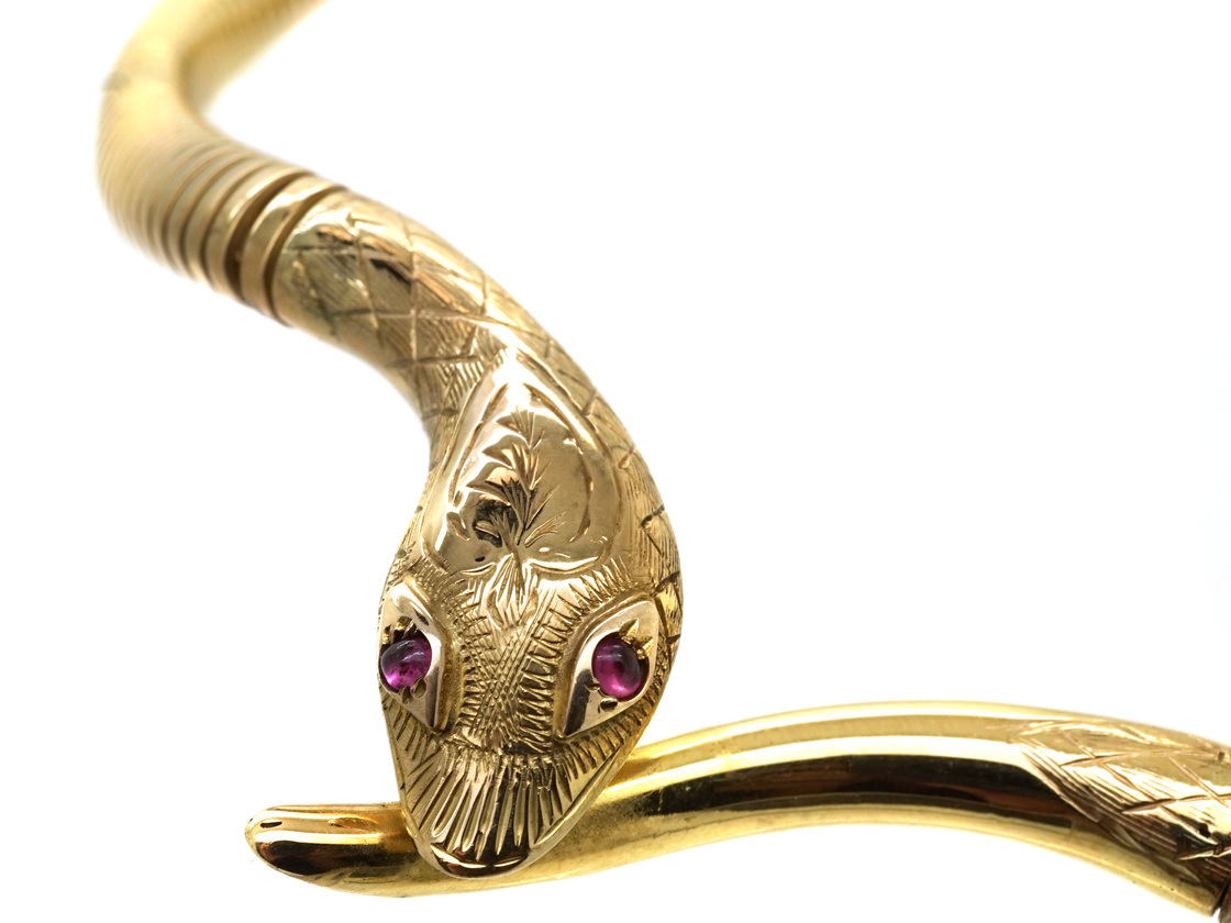 9ct Gold & Ruby Snake Necklace (503K) | The Antique Jewellery Company