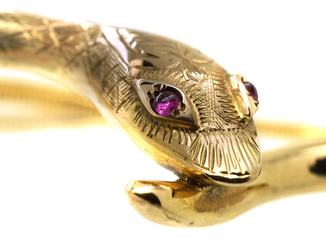 9ct Gold & Ruby Snake Necklace (503K) | The Antique Jewellery Company