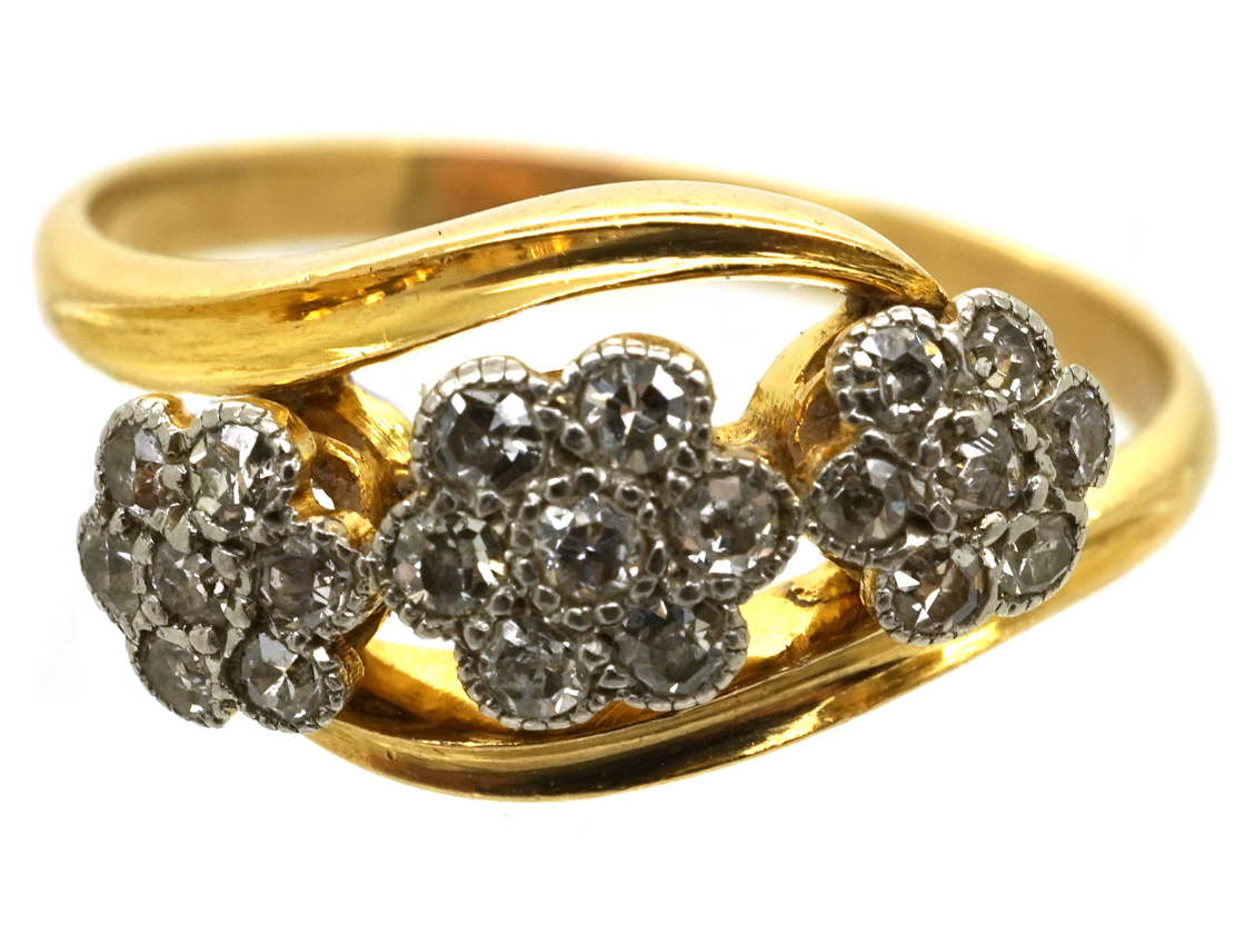 Edwardian 18ct Gold & Platinum Triple Cluster Diamond Ring (593K) | The ...