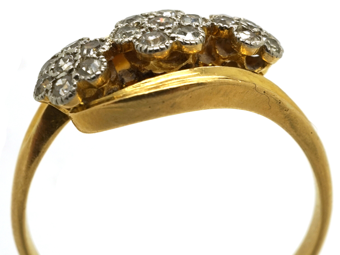 Edwardian 18ct Gold & Platinum Triple Cluster Diamond Ring (593K) | The ...
