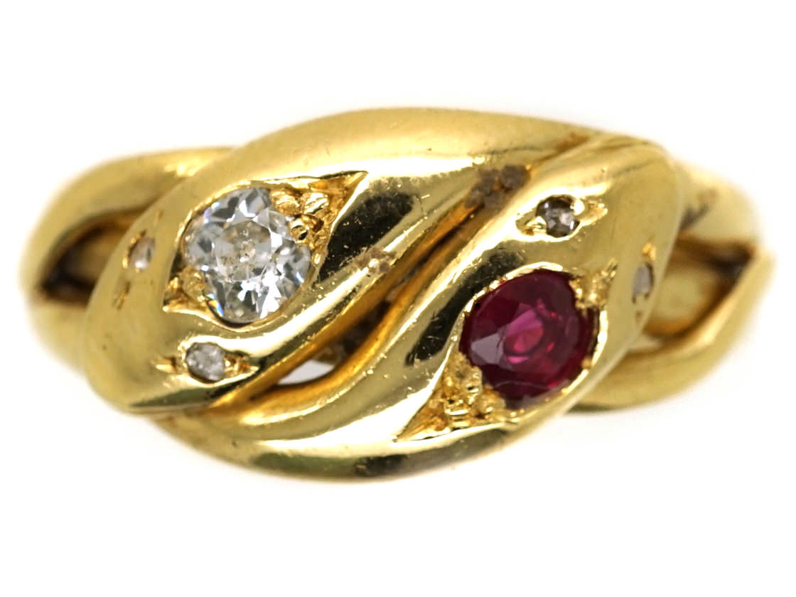 Victorian 18ct Gold Snake Ring Set With a Ruby & a Diamond (172K) | The ...