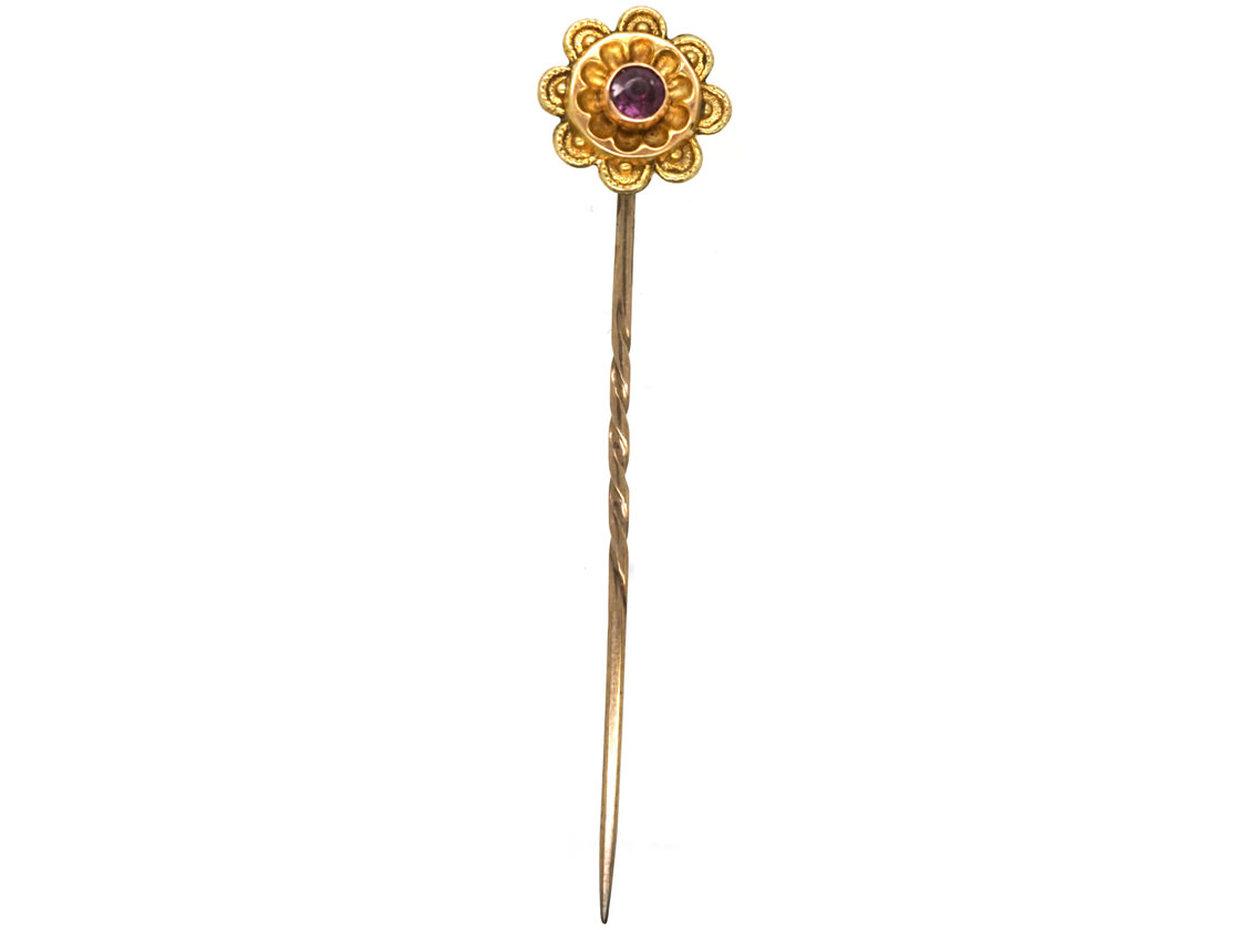 Edwardian 9ct Gold Tie Pin Set with a Garnet (676K) | The Antique ...