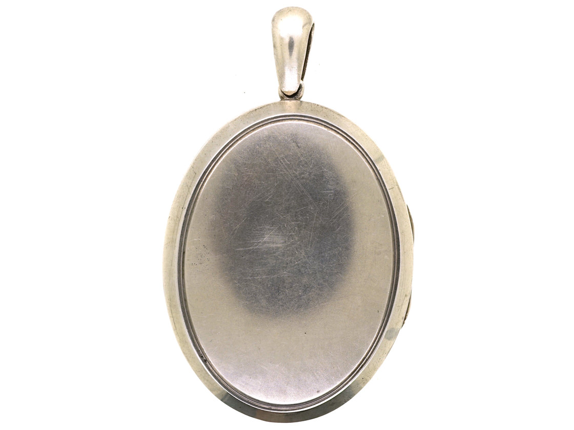 Victorian Large Oval Silver Plain Locket (649K) | The Antique Jewellery ...