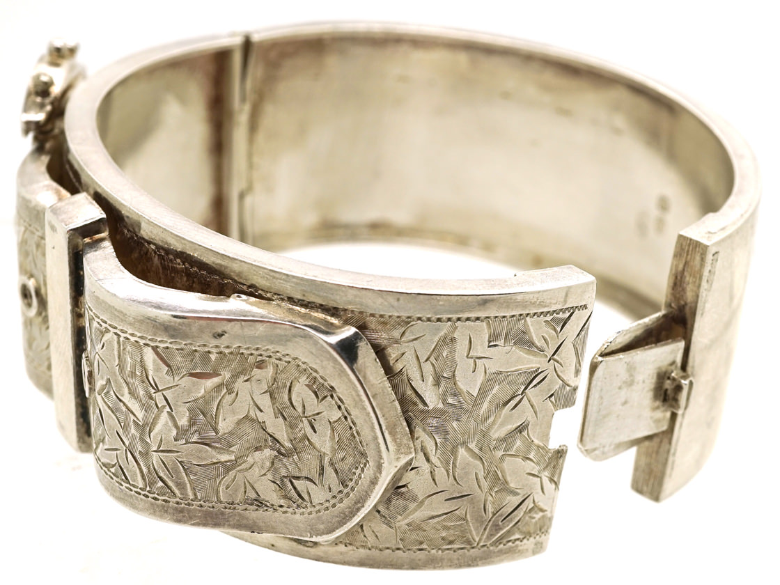 Victorian Silver Engraved Buckle Bangle (652K) | The Antique Jewellery ...