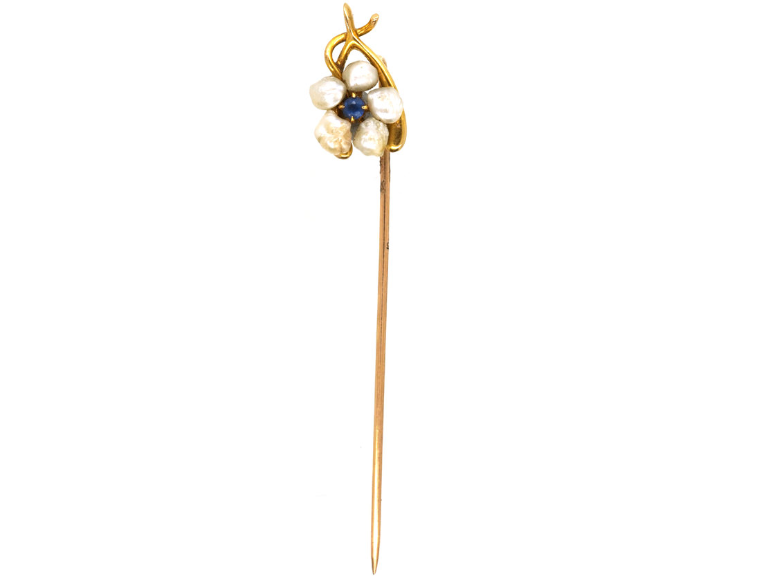 Edwardian 15ct Gold Wishbone & Flower Tie Pin Set With a Sapphire ...