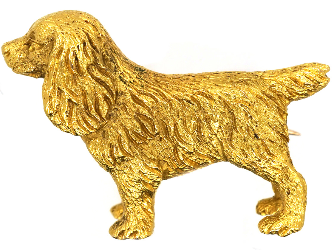 Edwardian 15ct Gold King Charles Spaniel Brooch (708K) | The Antique ...