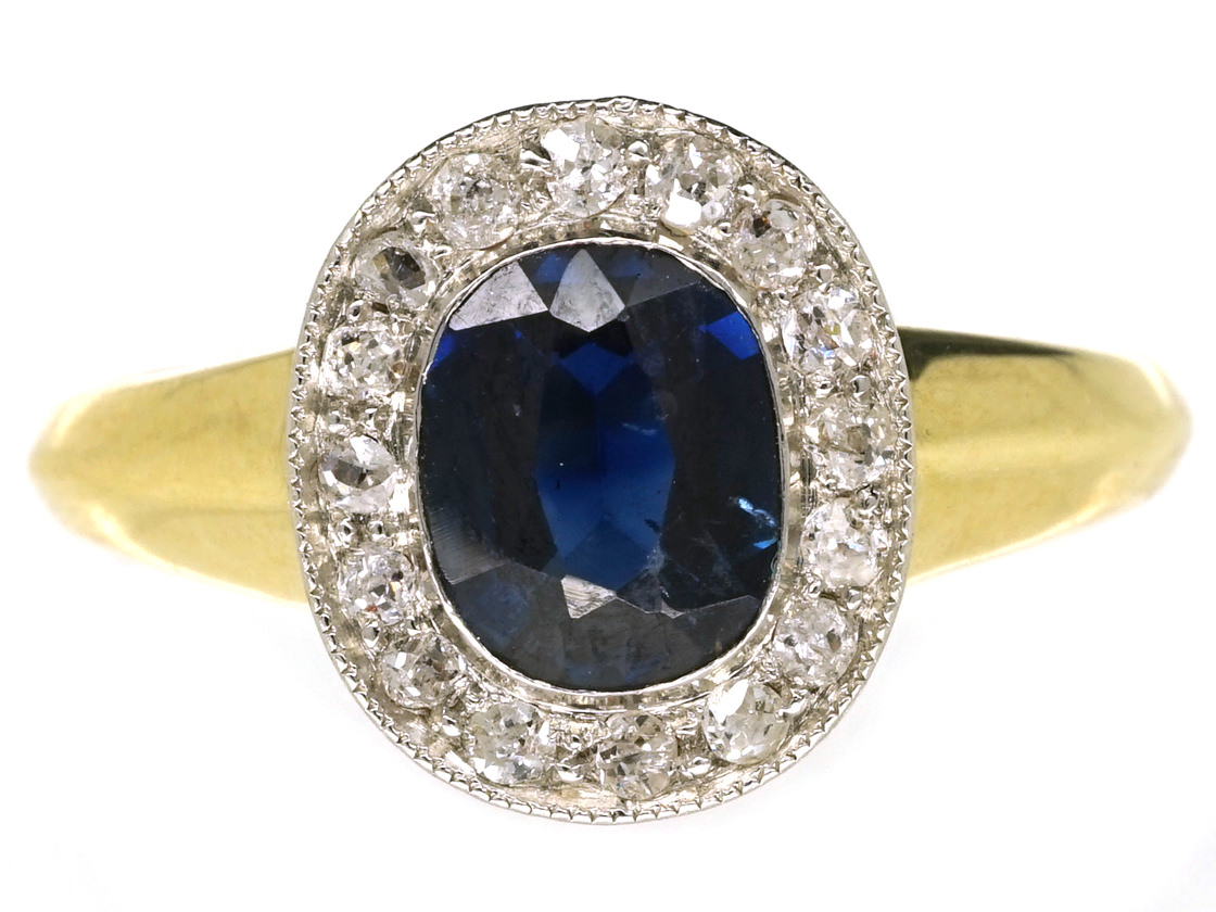 14ct Gold Sapphire & Diamond Oval Shaped Ring (690K) | The Antique ...