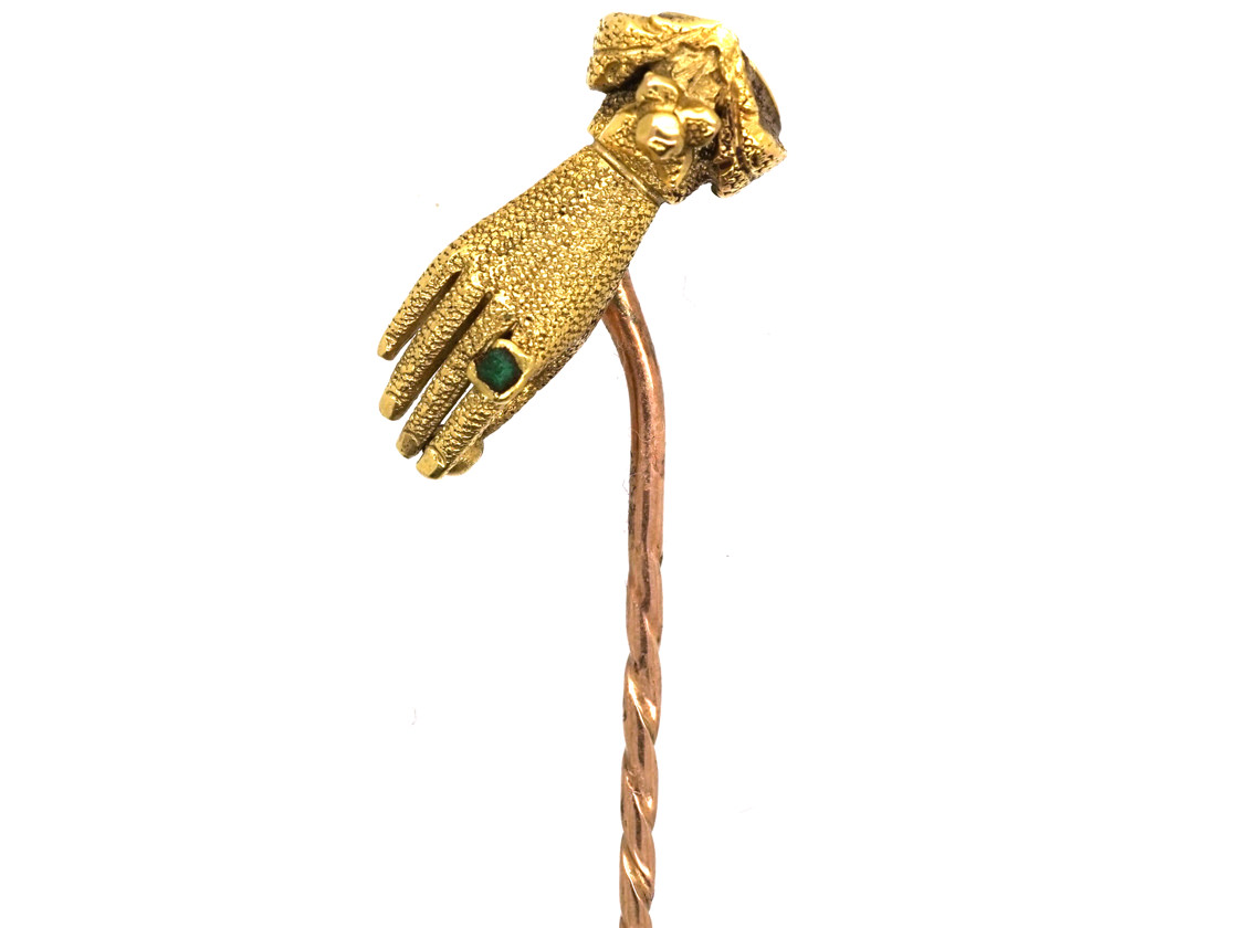 Georgian 15ct Gold Hand Tie Pin Set With an Emerald (717K) | The ...